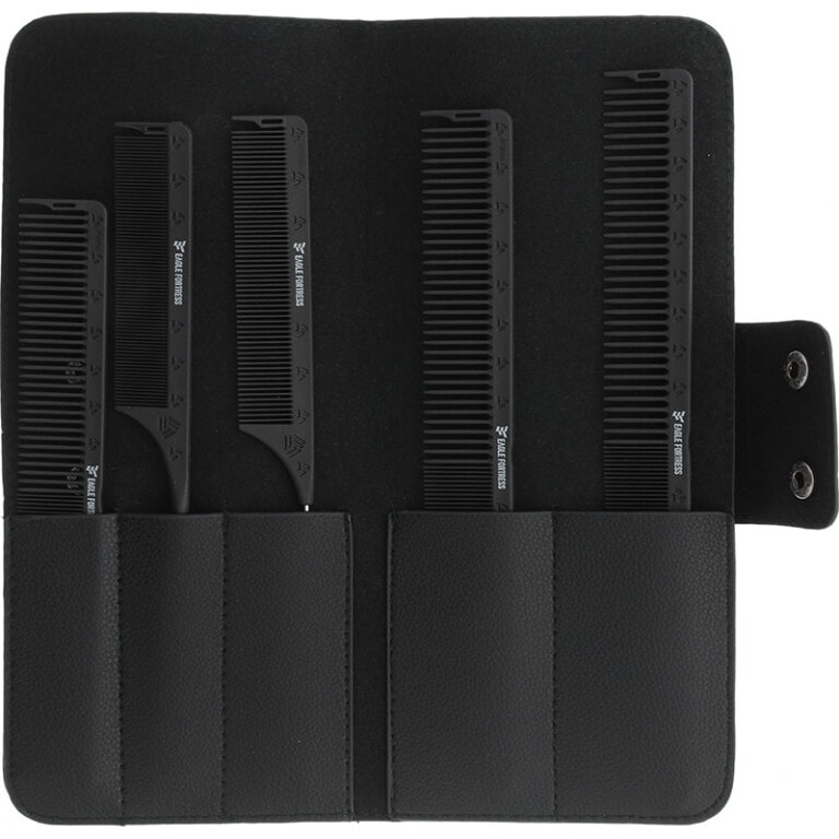 Carbon Comb Set with 5 Combs & Pouch - Hair, Health & Beauty